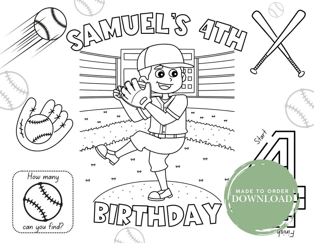 Personalized Baseball Birthday Coloring Page: DIY Party Placemat - Etsy