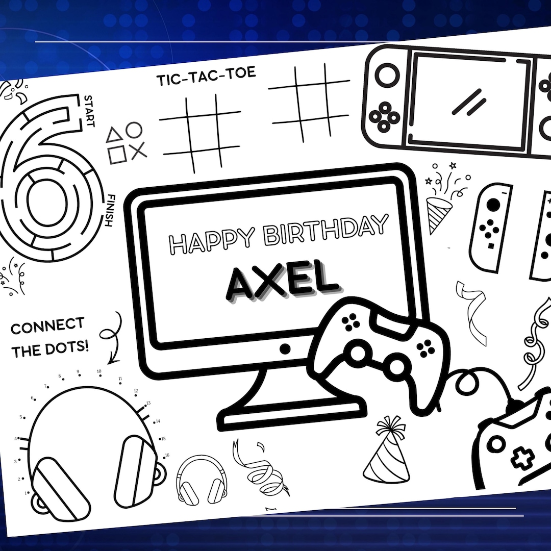 Gamer Birthday Coloring Placemat: Kids Party Activity (printable DIY ...