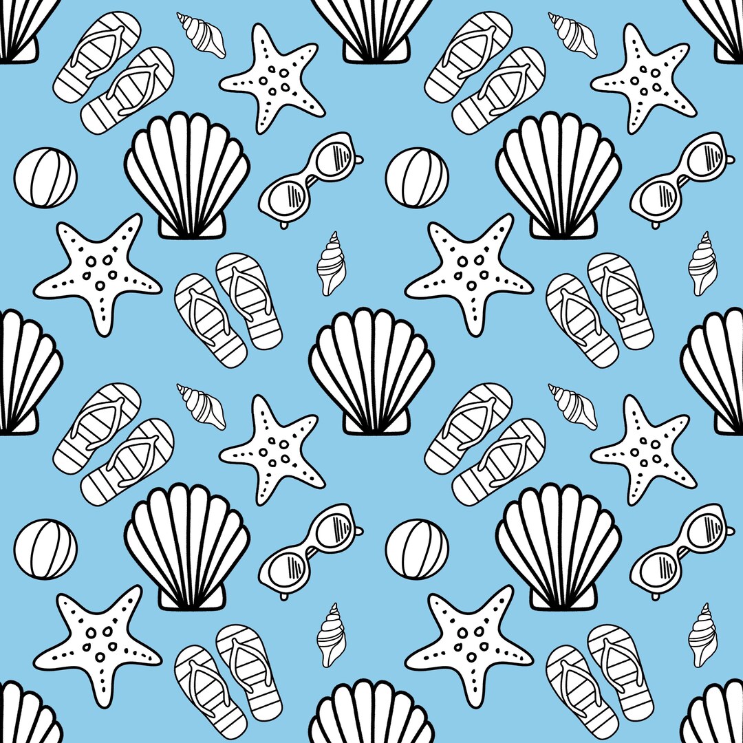Beach Seamless Pattern: Blue & White Nautical Design (digital Download ...
