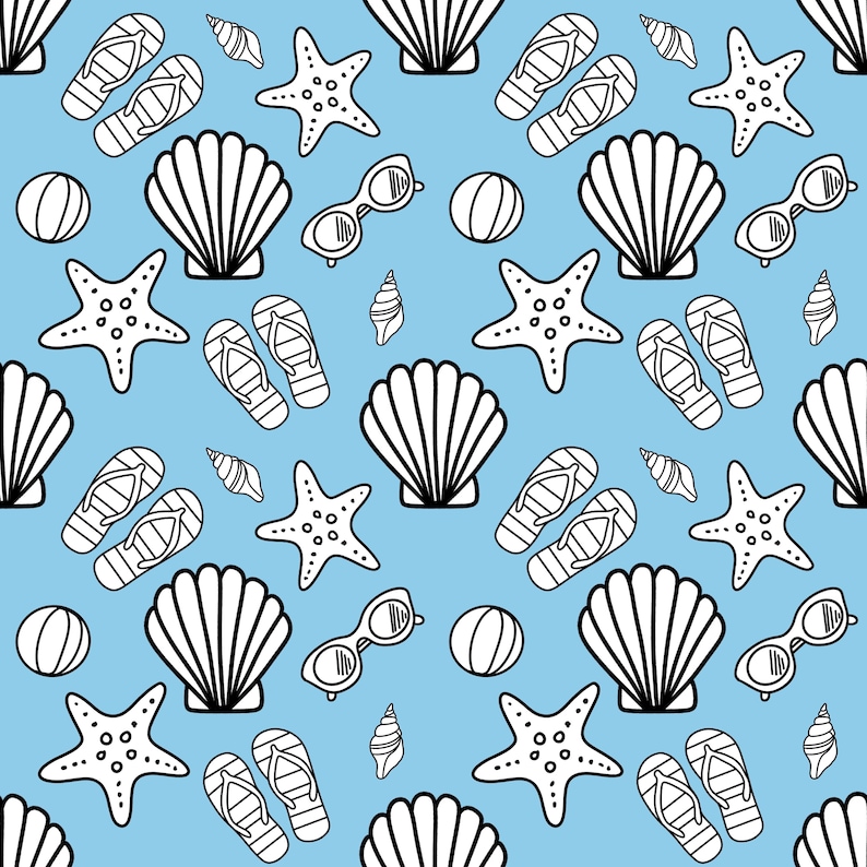 Beach Seamless Pattern: Blue & White Nautical Design (digital Download ...