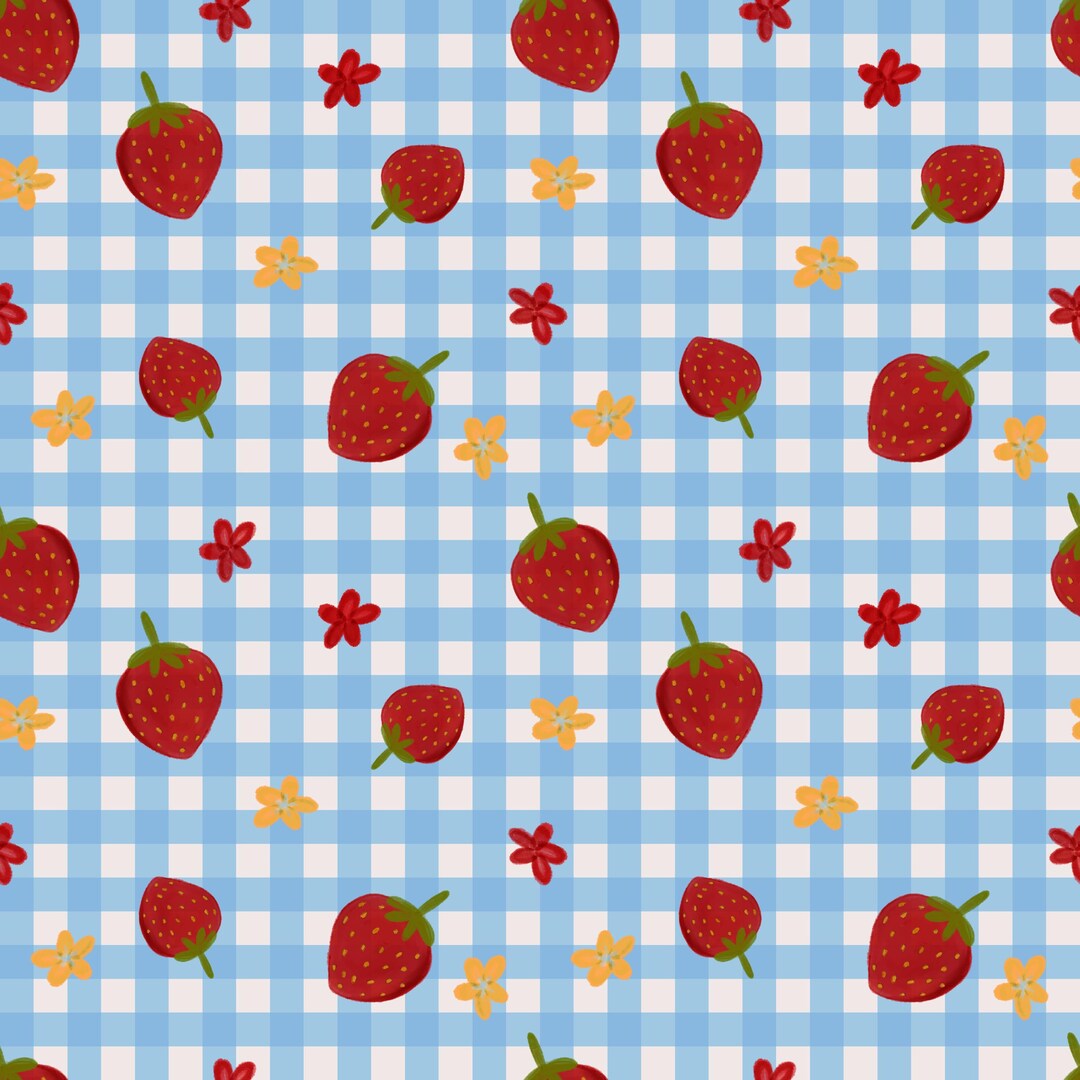 Summer Strawberry Gingham Seamless Pattern Daisy Fabric Sublimation ...