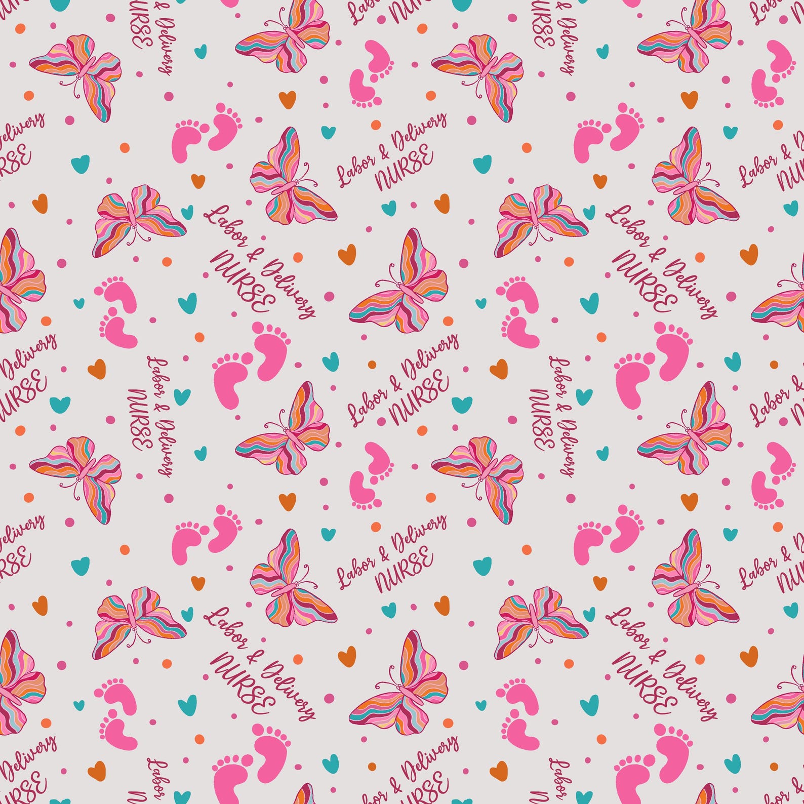 Labor and Delivery Nurse Butterfly Seamless Pattern Nursing Occupation ...