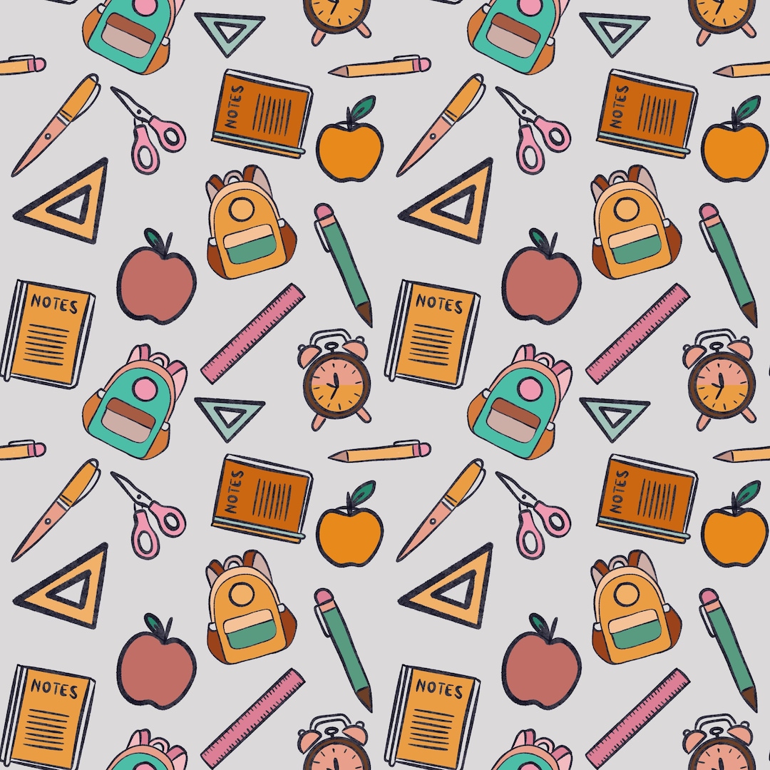Back to School Retro Seamless Pattern School Supplies Digital Paper ...