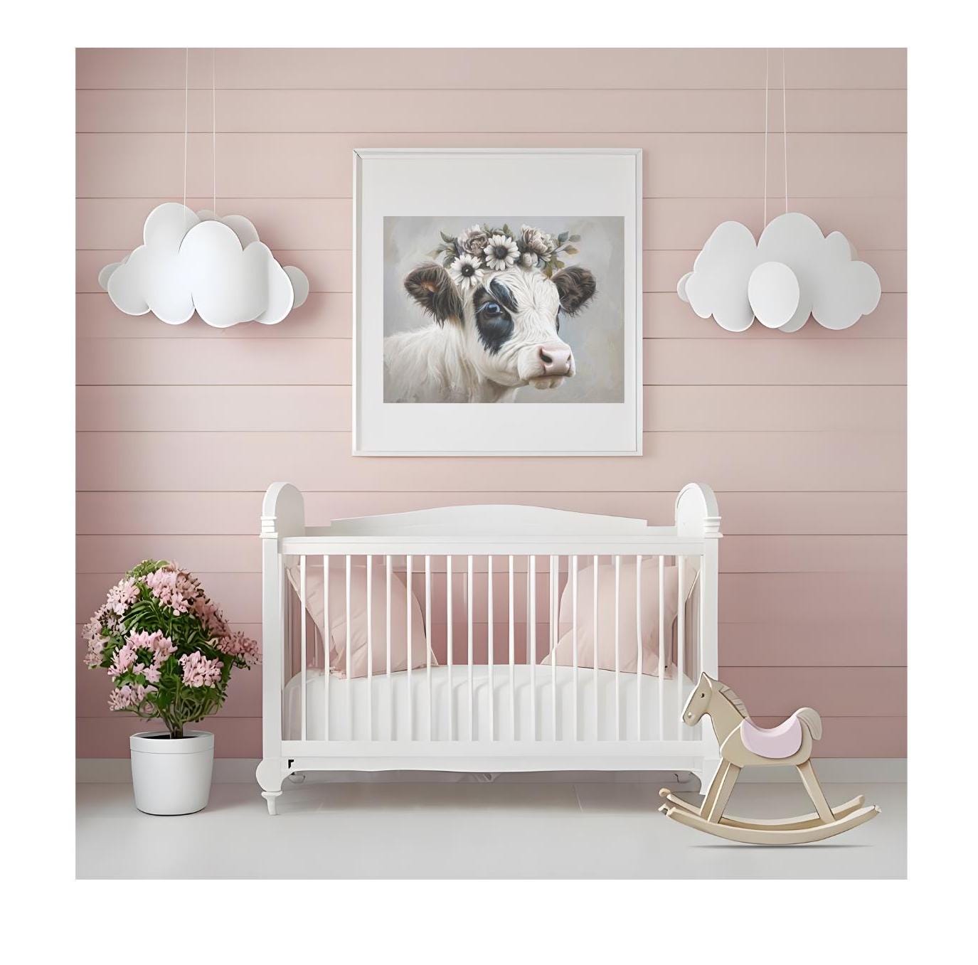 Floral Cow Nursery, Baby Highland Cow Print, Cow Decor, Cow Nursery ...