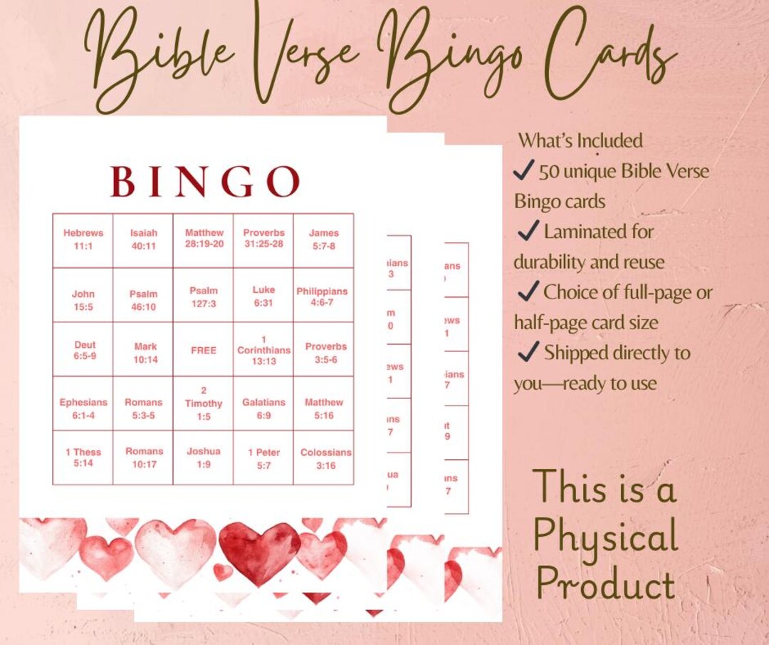 Bible Verse Bingo Cards for Women’s Ministry (50 Pack) - Hearts - Faith ...