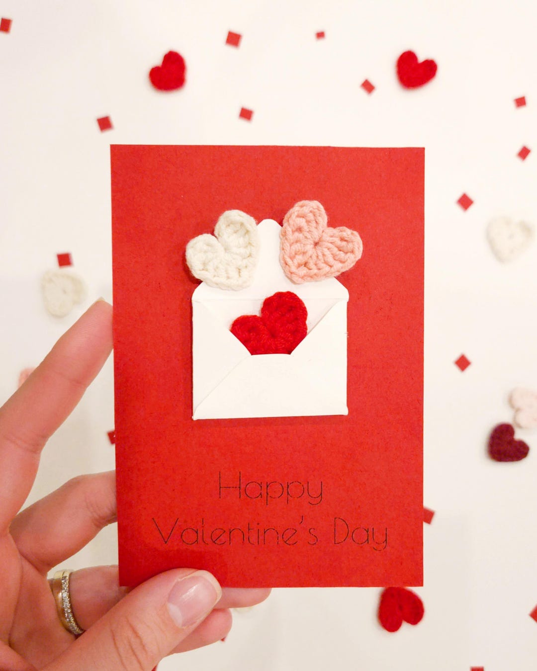 Valentine’s Card With Crochet Hearts - Handmade Love Note for Him, Her ...
