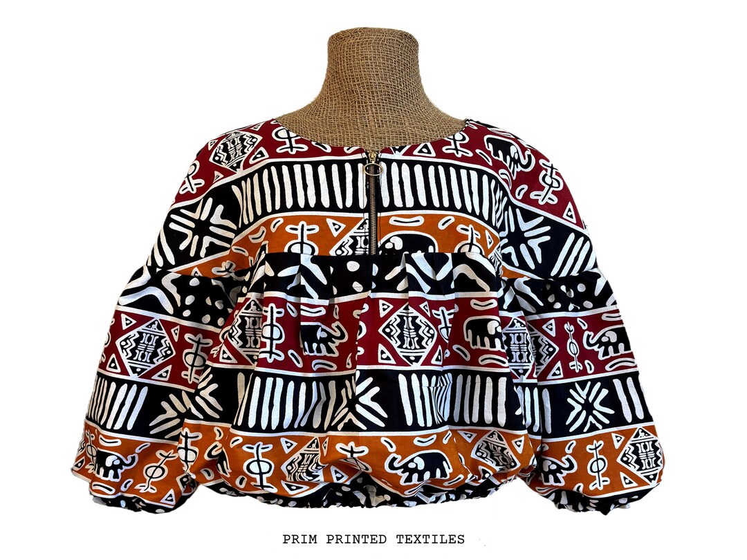 Burnt Orange African Print Top With Elephants & Tribal Symbols Brass ...