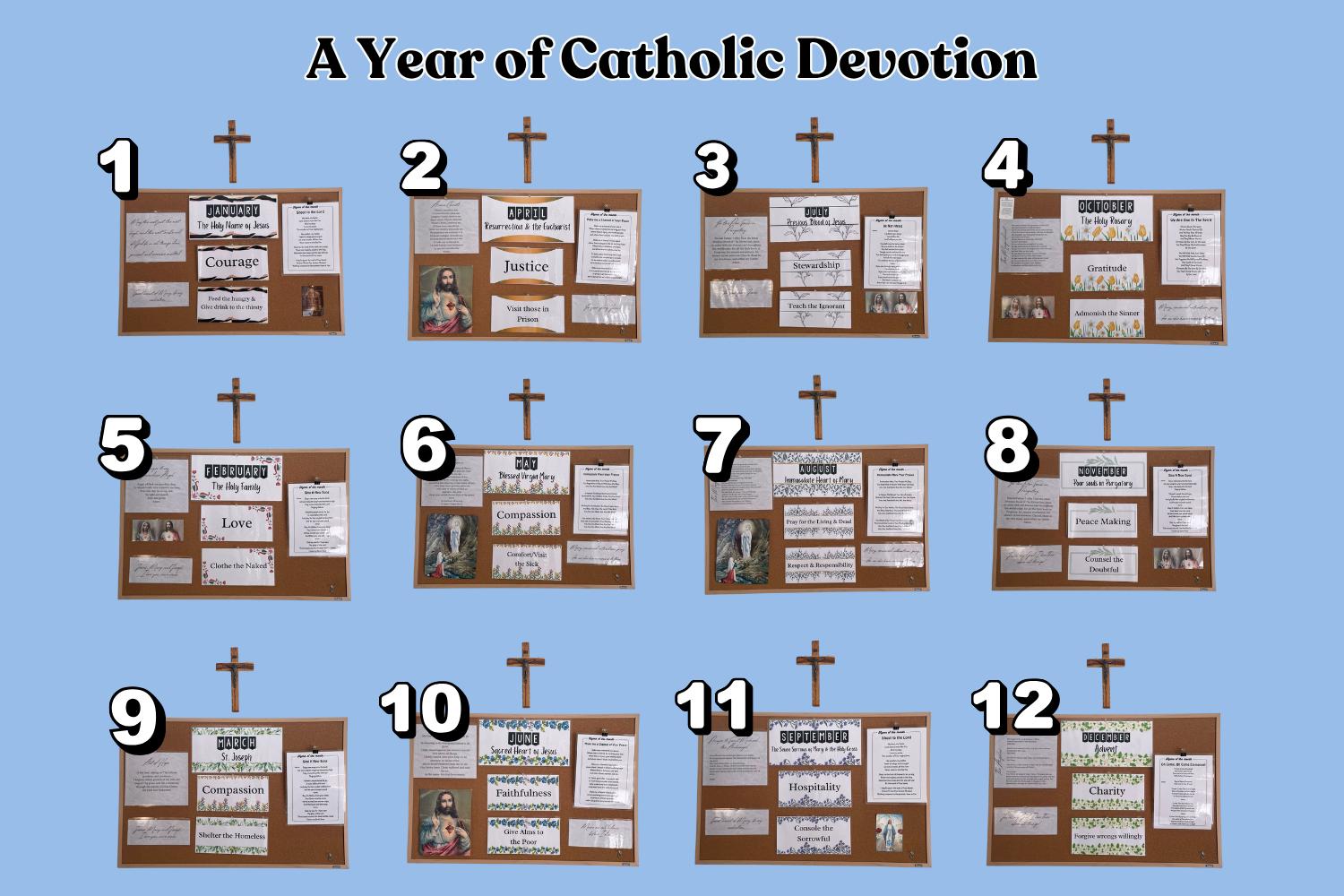 Catholic Liturgical Year Bulletin Board | Monthly Virtues, Prayers ...
