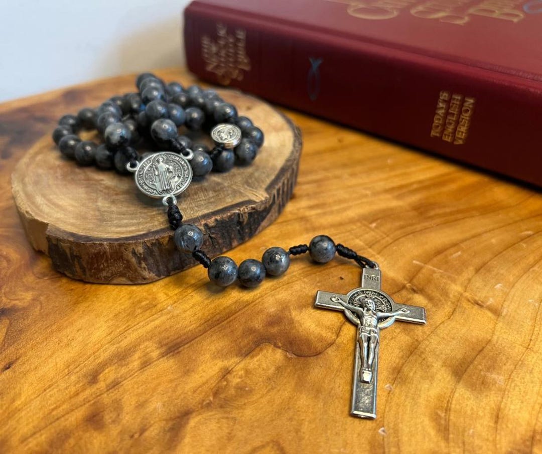 Saint Benedict Rosary | Natural Stone Beads | Prayer Defense Against ...
