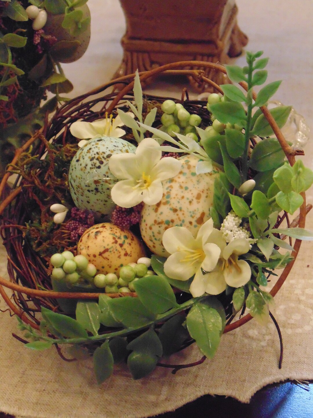Easter Spring Floral Decor Decorated Bird Nest Shelf Sitter Tablescapes ...