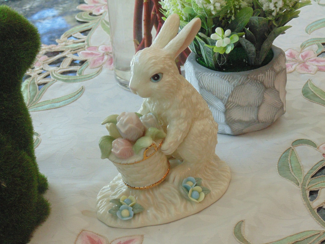 Vintage Lenox Ceramic Bisque Bunny With Flowers Spring Decor HUGE PRICE ...