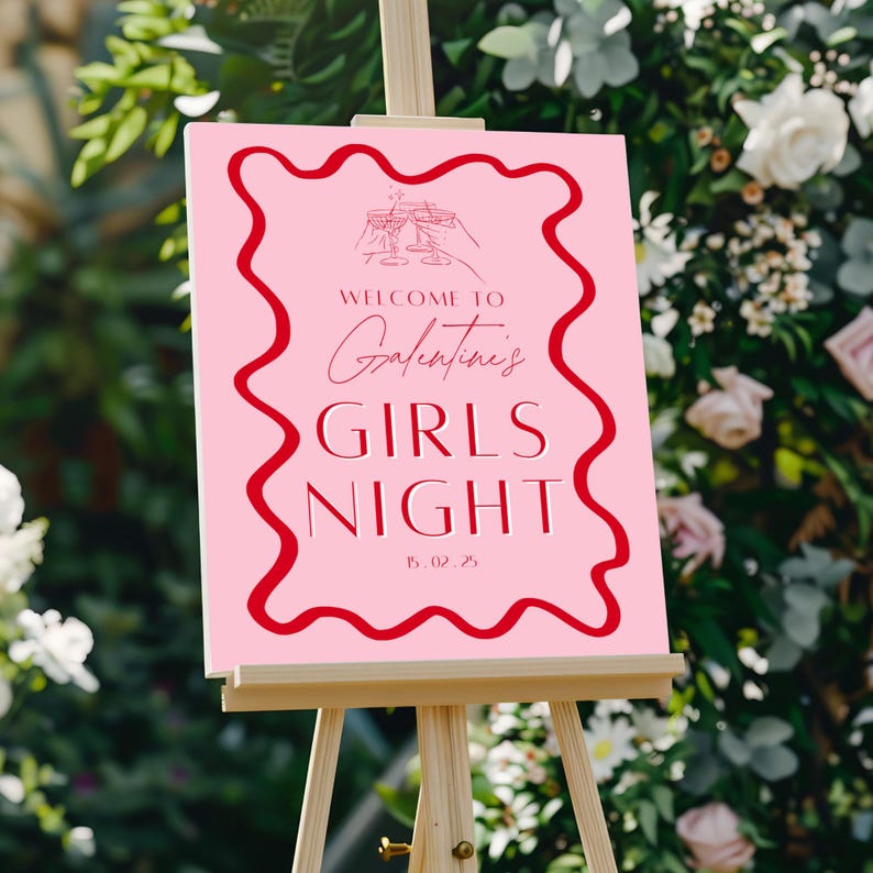 Galentines Girls Night Welcome Sign | Editable Welcome Poster ...