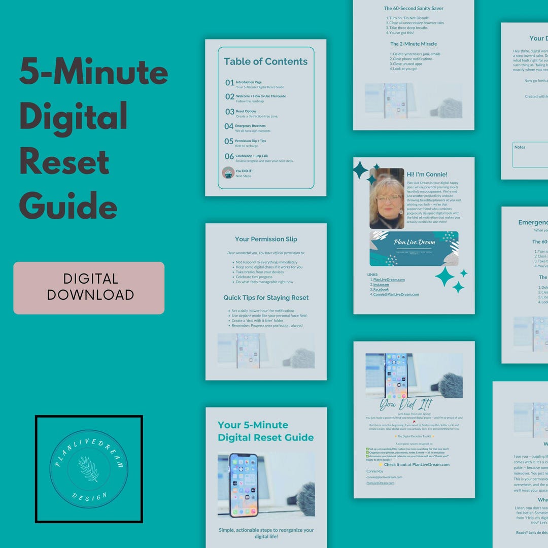 5 Minute Digital Reset Guide, Quick Daily Declutter Checklist, Canva ...