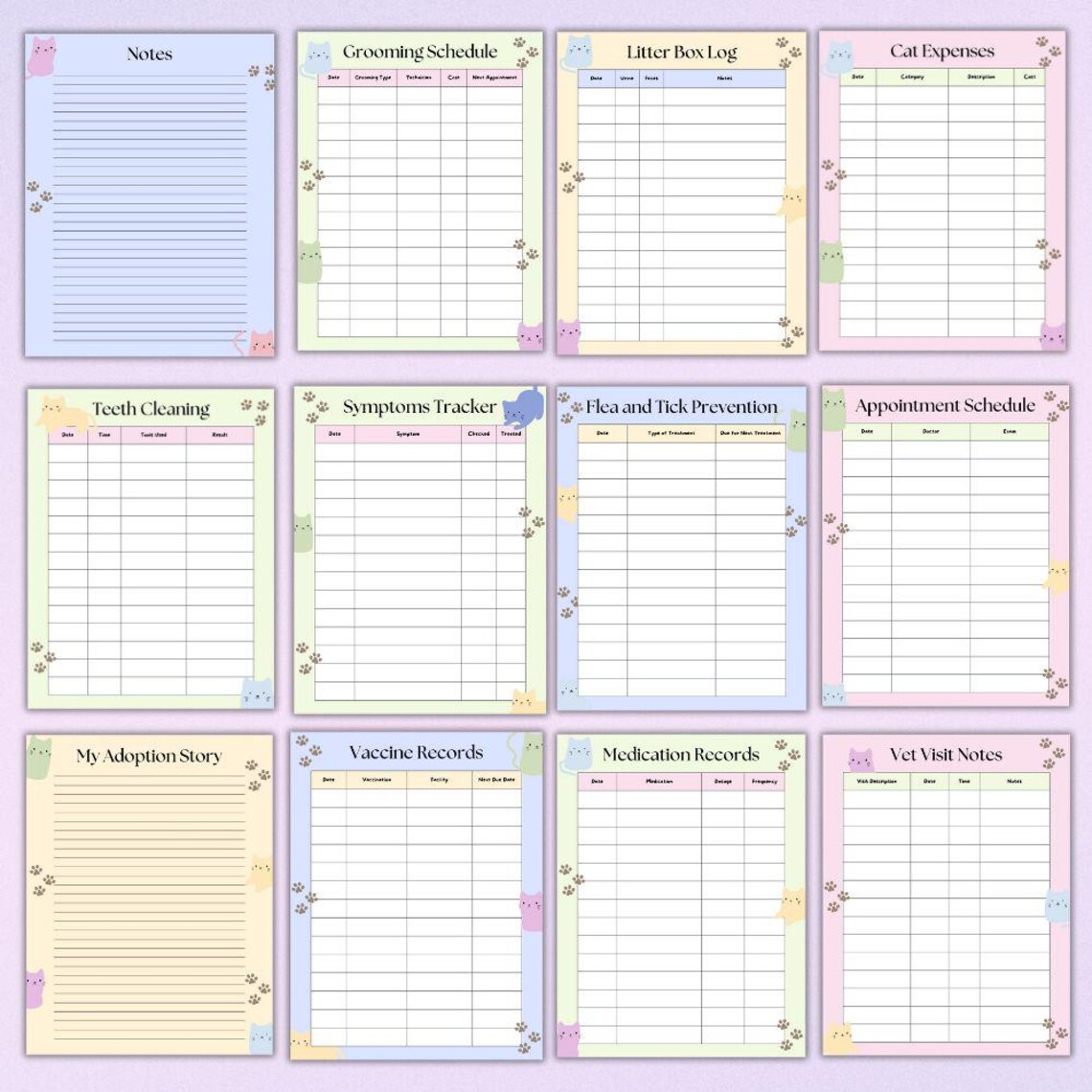 Printable Cat Care Planner | Digital Pet Organizer | Cat Health Tracker ...