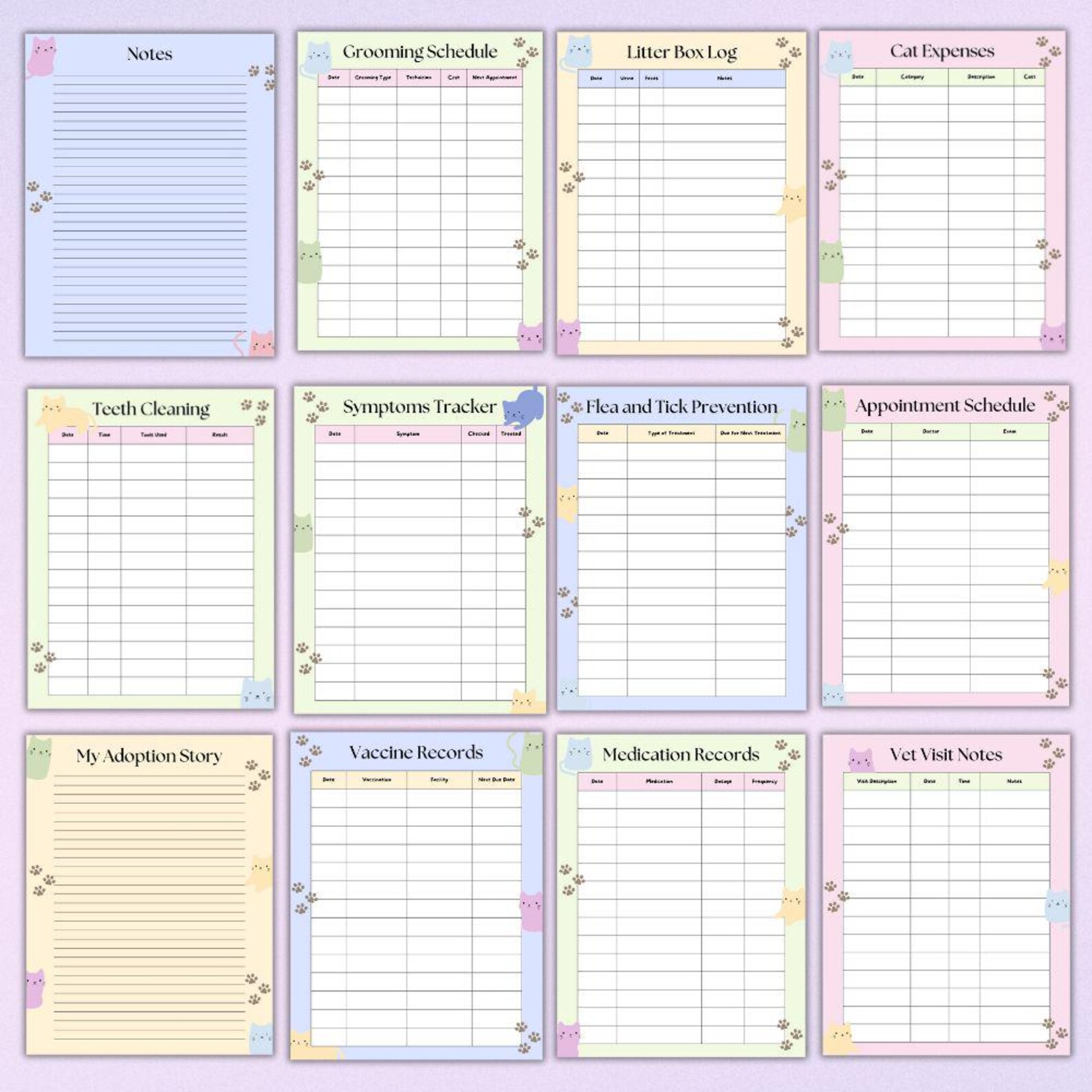 Printable Cat Care Planner | Digital Pet Organizer | Cat Health Tracker ...