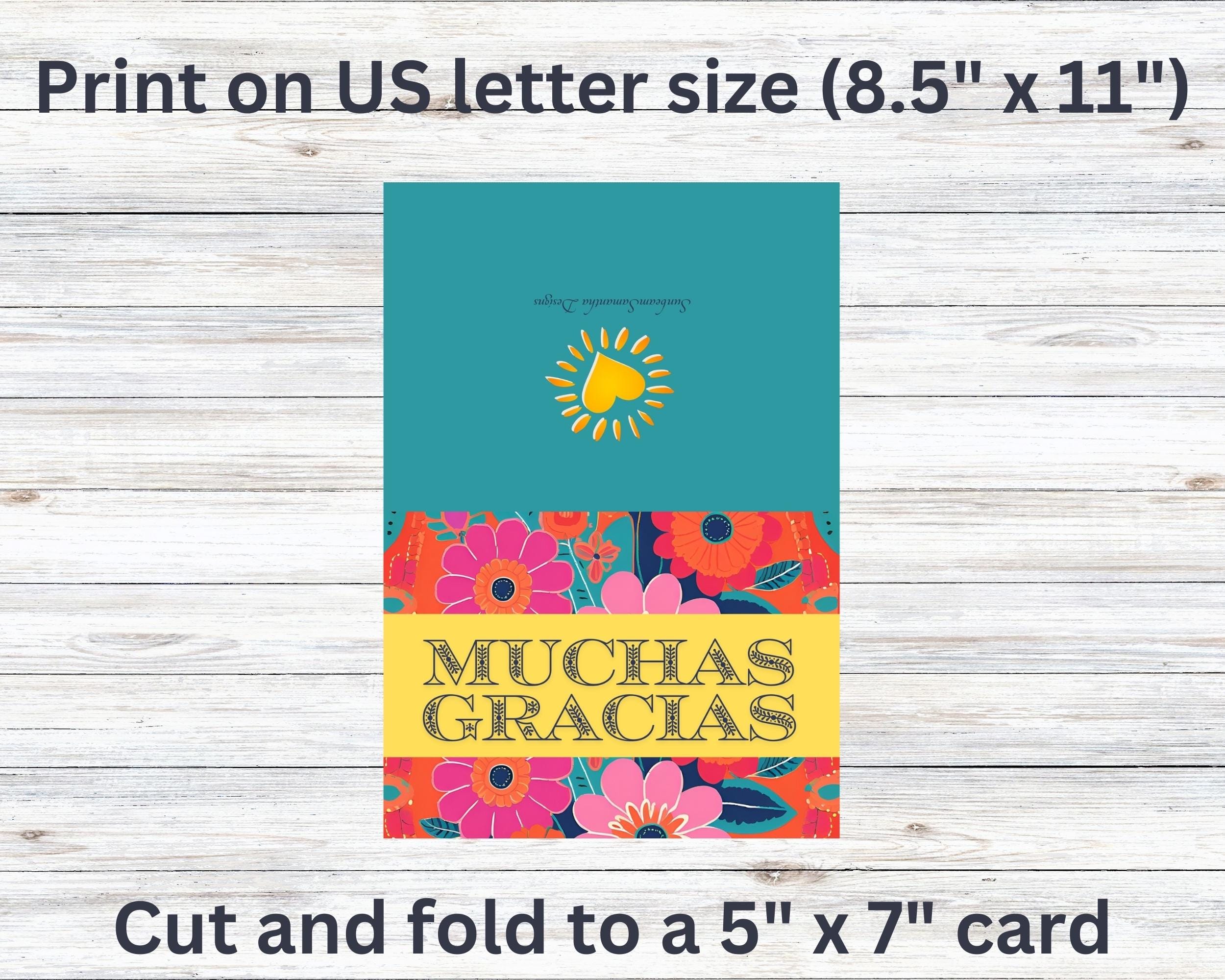 Muchas Gracias, 5"x 7"printable Thank You Card in Spanish, Tarjeta De ...