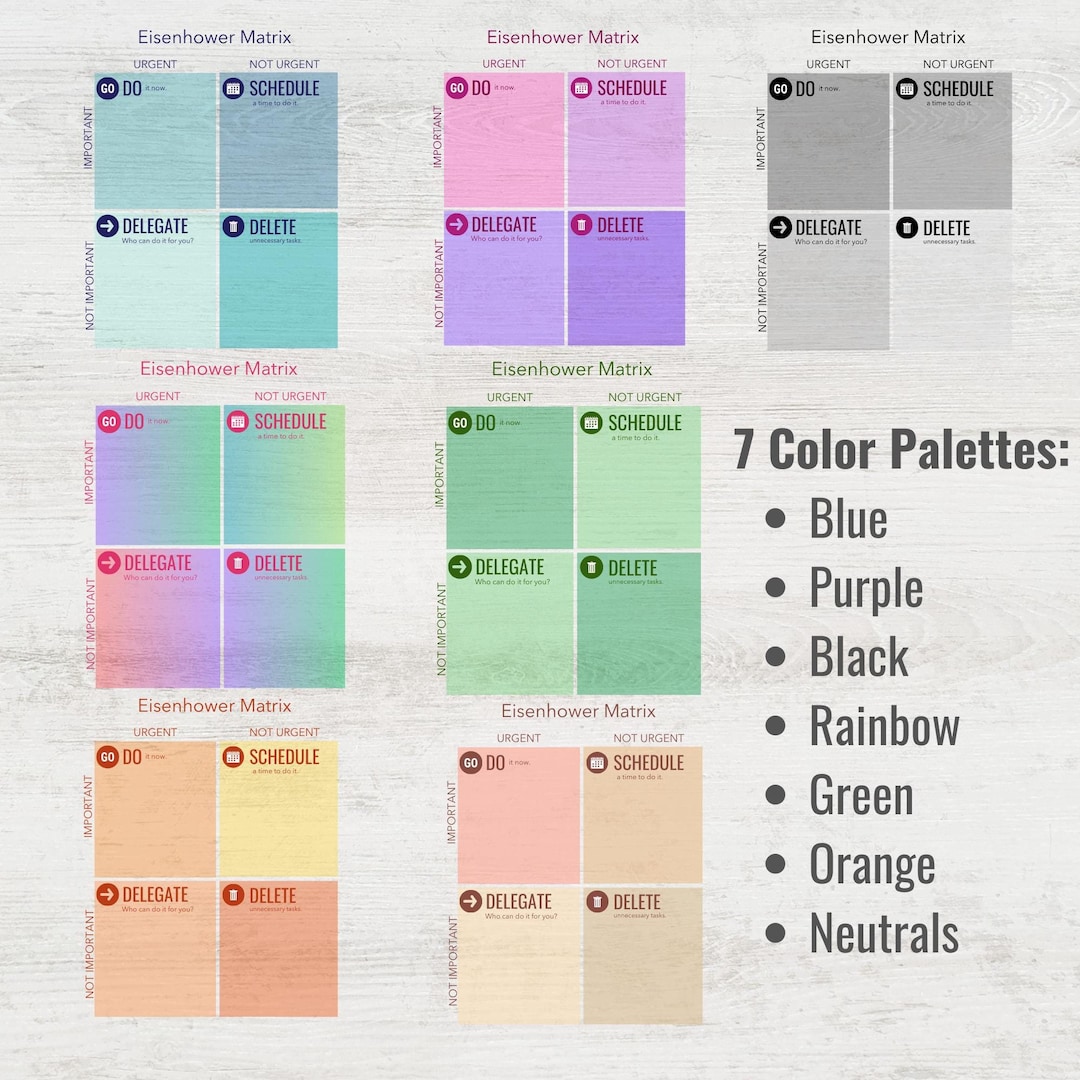 Eisenhower Matrix Template (7 Color Palettes) - Etsy