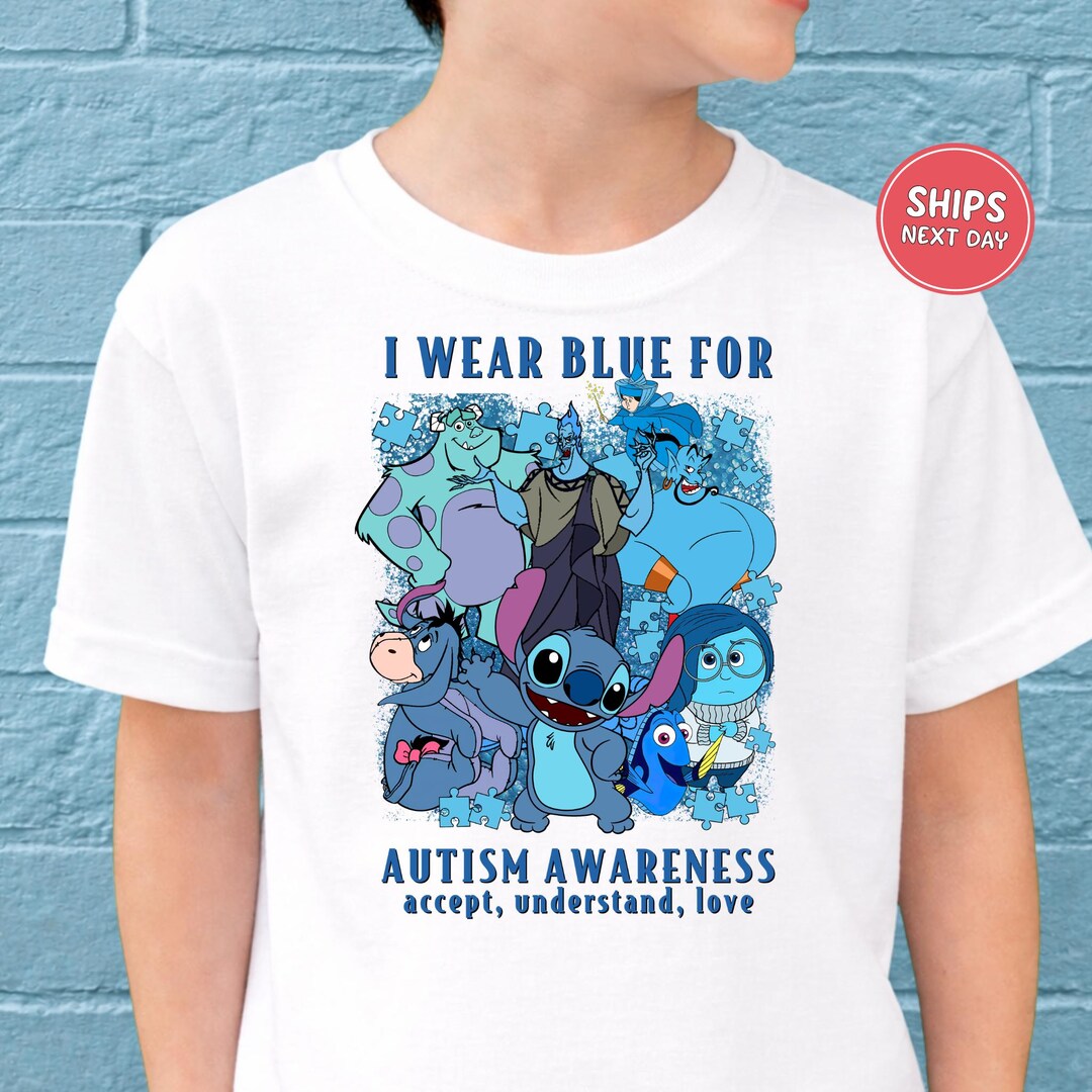 Disney Autism Awareness Shirt Kids Stitch Autism Tshirt I Wear Blue Tee ...