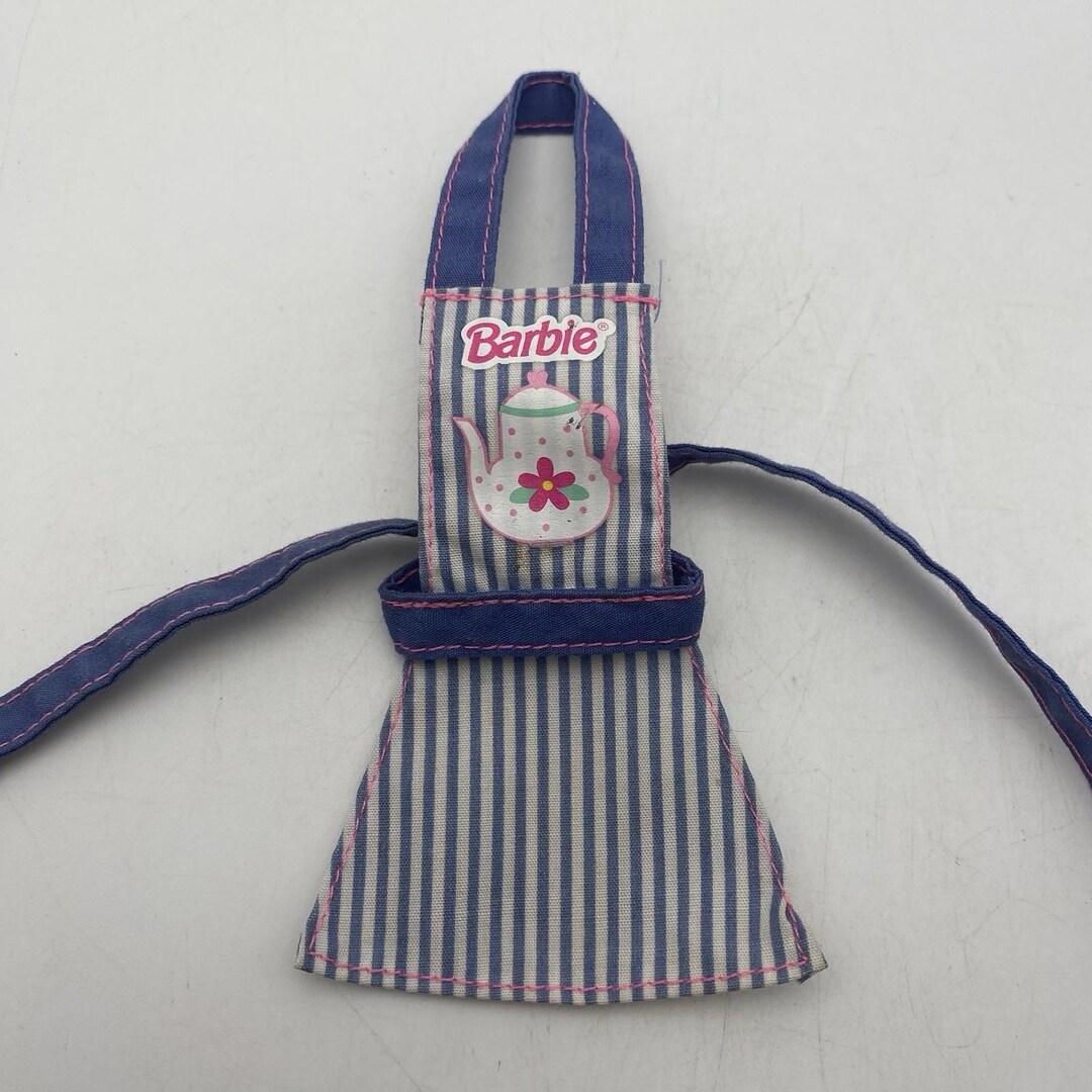 1998 Sweet Treats Barbie Apron Blue White Striped Apron - Etsy