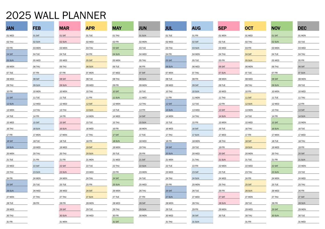 2025 Wall Calendar A1 Printable PDF - Etsy