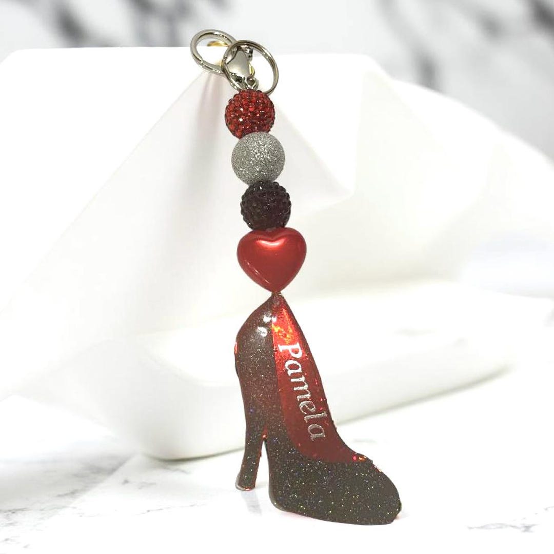 Glitter High Heel Keychain: Personalized Stiletto Purse Charm - Etsy