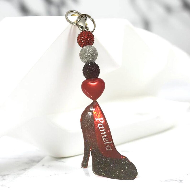 Glitter High Heel Keychain: Personalized Stiletto Purse Charm - Etsy