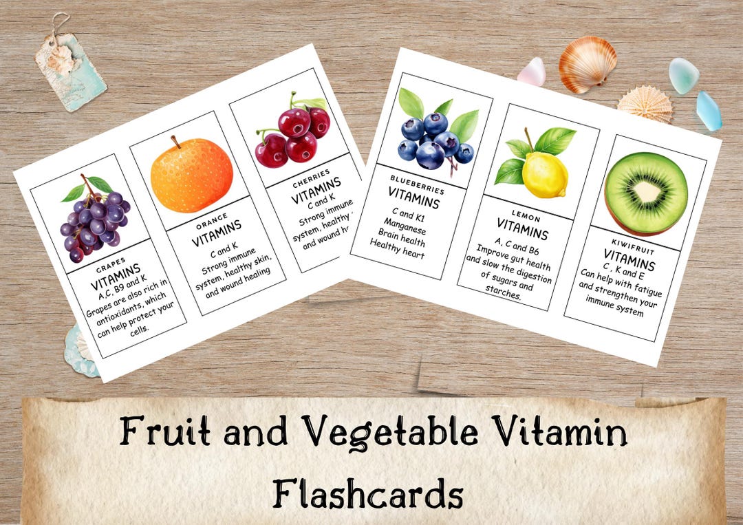 Fruit & Vegetable Vitamin Flashcards for Kids - Etsy