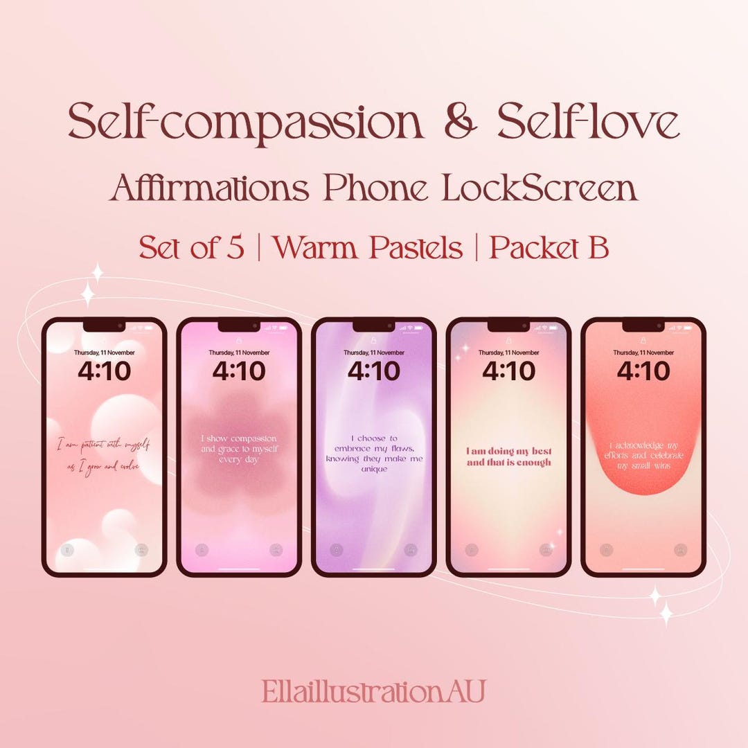 5 Self-love Affirmations Self-compassion Phone Wallpapers, Warm Pastels ...