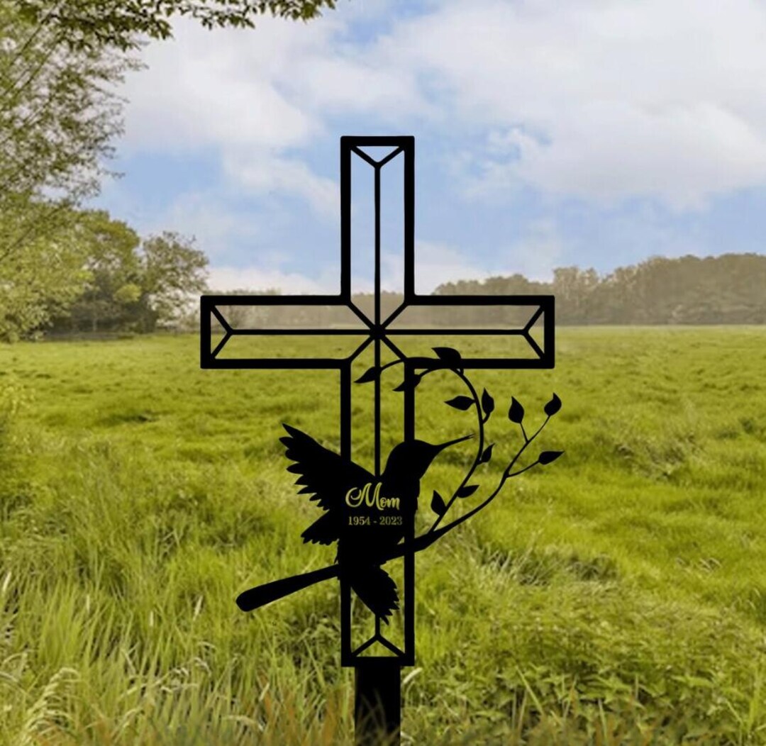 Personalized Cross Hummingbird Memorial, Metal Stake, Sympathy Sign ...