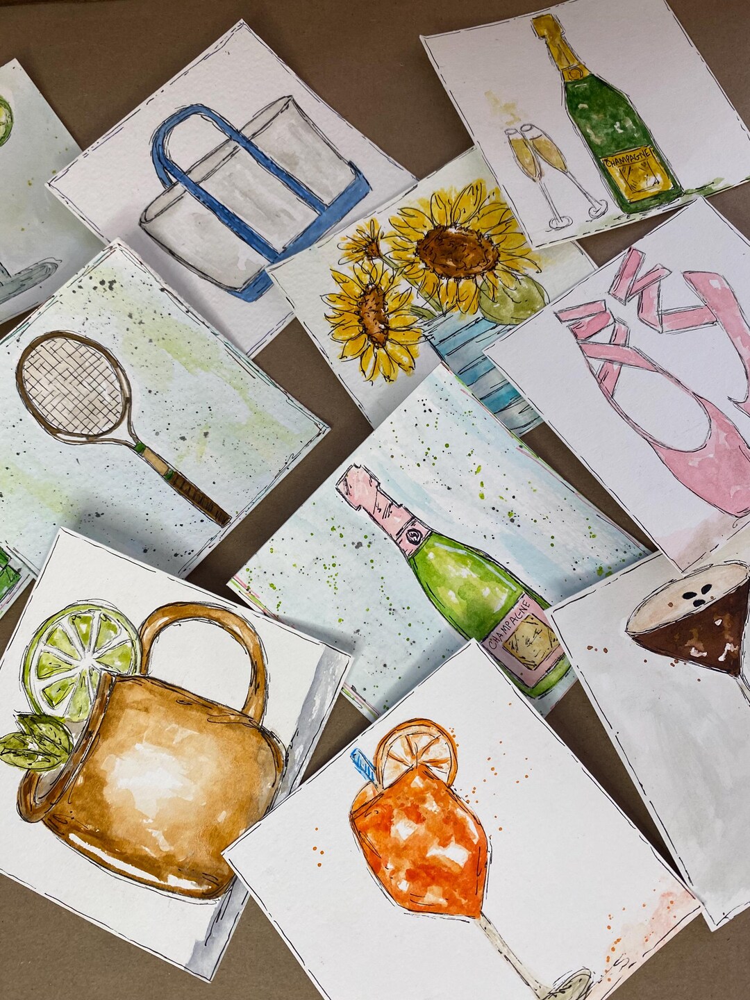Original Hand-painted Mini Watercolor Paintings in Acrylic Frame - Etsy