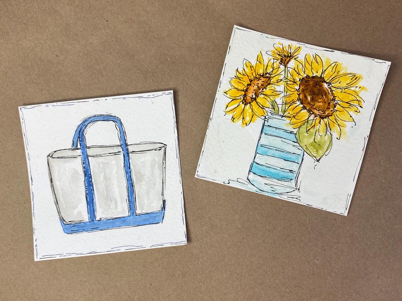 Original Hand-painted Mini Watercolor Paintings in Acrylic Frame - Etsy