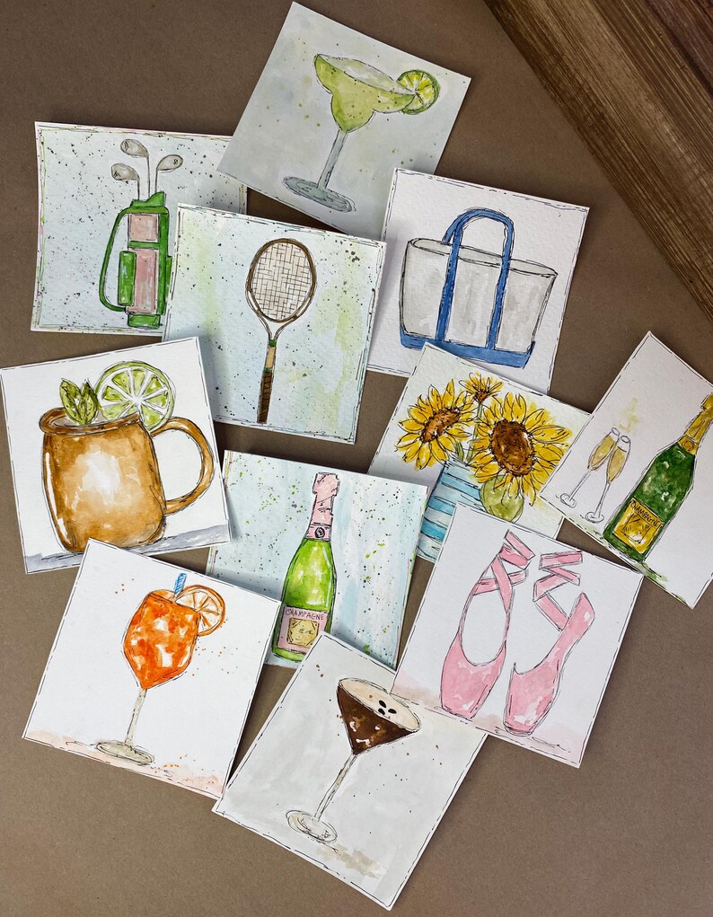 Original Hand-painted Mini Watercolor Paintings in Acrylic Frame - Etsy