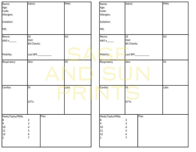 2-4 Patient Nurse Report Sheet, Nurse Brain, Med Surg Report Sheet, ICU ...