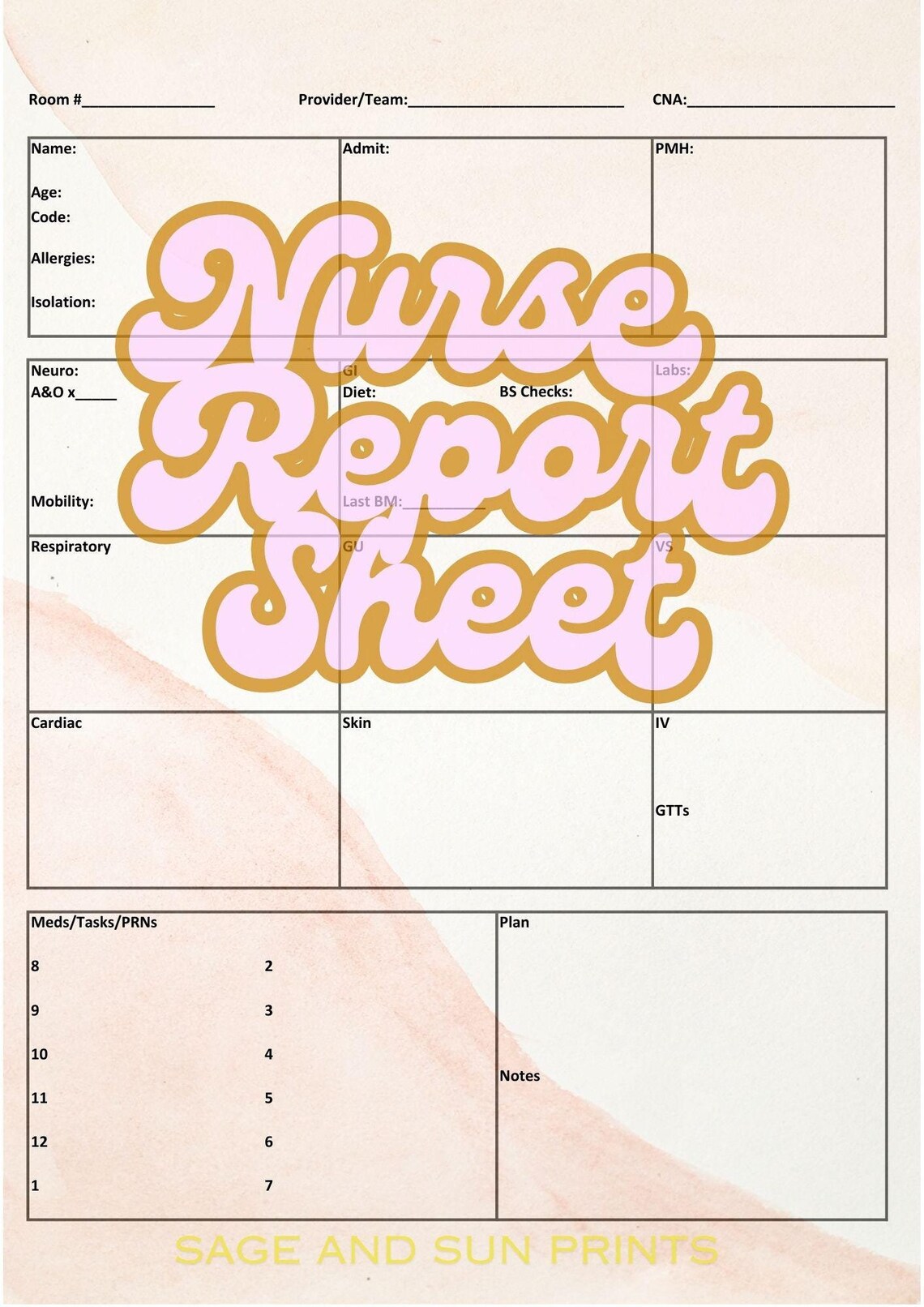 Nurse Report Sheet, Nurse Brain, Med Surg Report Sheet, ICU Report ...