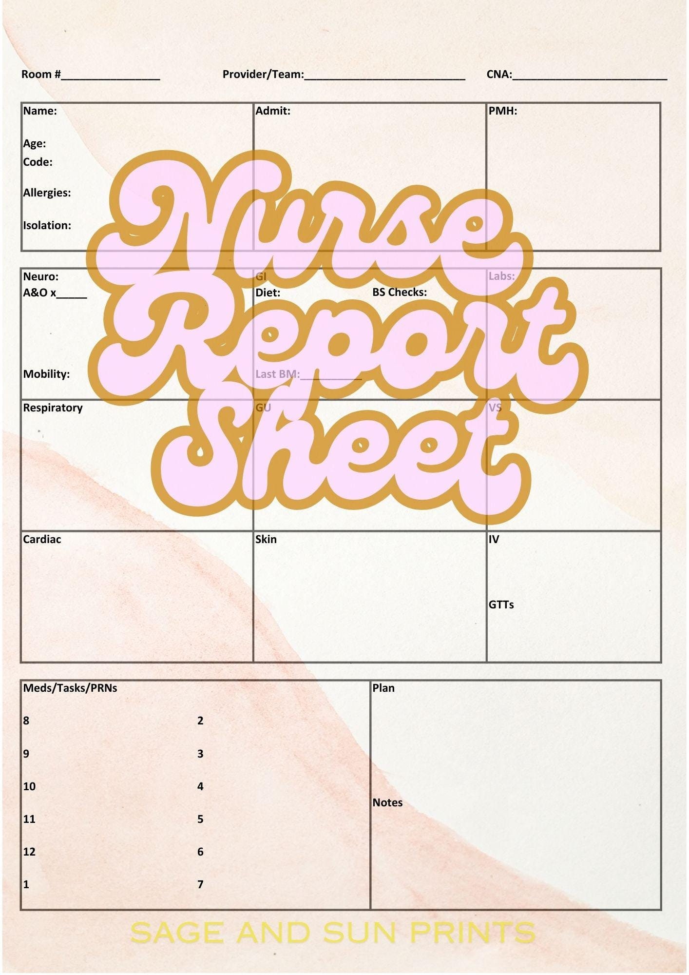 Nurse Report Sheet, Nurse Brain, Med Surg Report Sheet, ICU Report ...