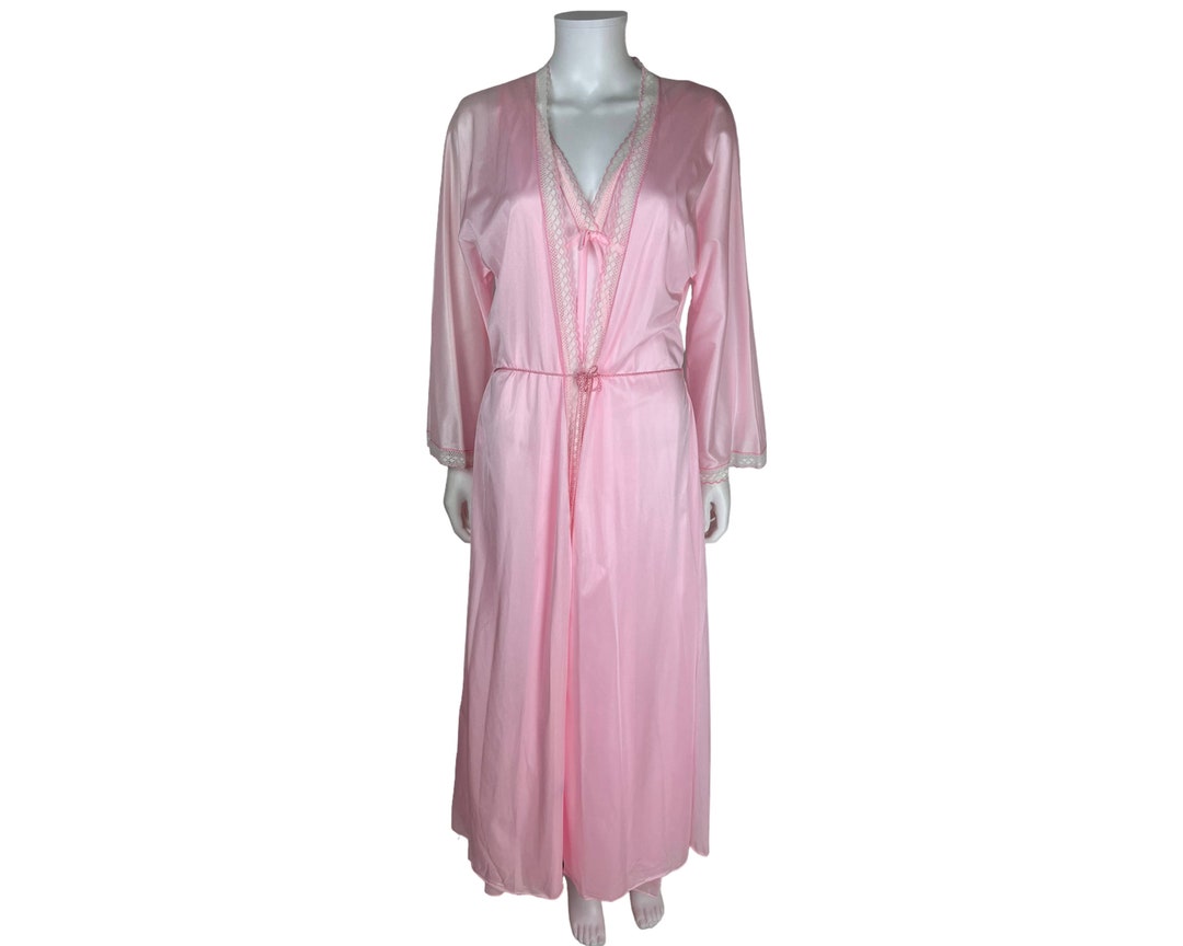 NOS Vintage 1970s Peignoir Set Pink Sheer Robe Nightgown & Panties Size ...