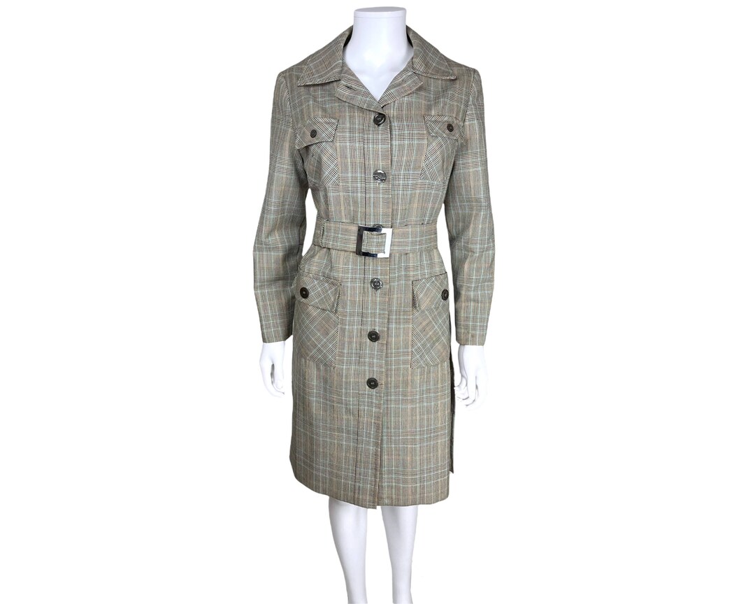 Vintage 1970s Spring Coat Biba Label Prince of Wales Check Ladies Size ...