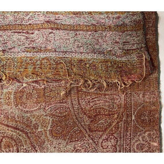 Antique Victorian Paisley Shawl Woven Wool Mid 19th C… - Gem