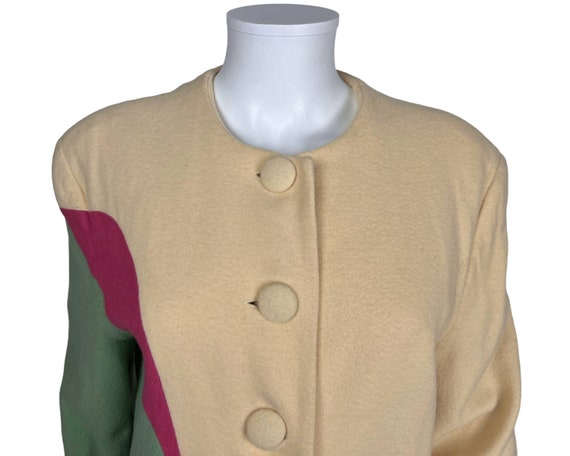 Vintage 1980s Wool Coat Color Block Ladies Size M - V… - Gem