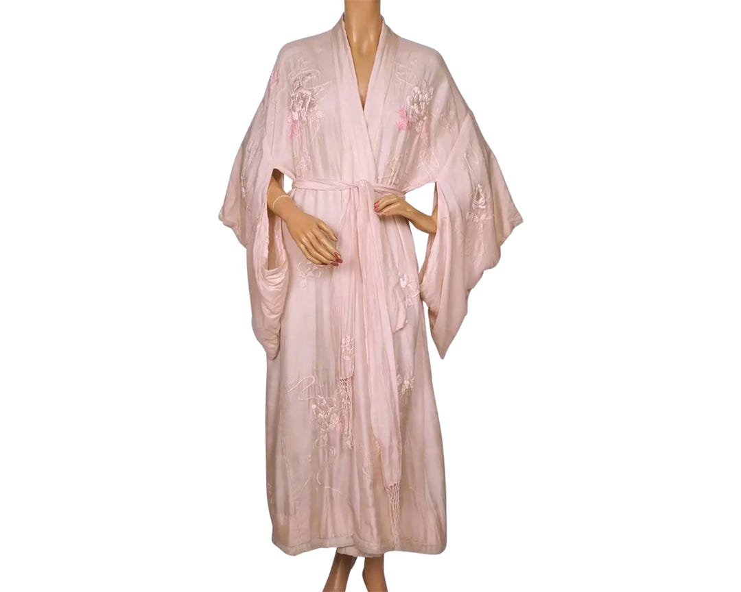 Vintage Japanese Silk Kimono Floral Embroidery Robe Size M L - Etsy