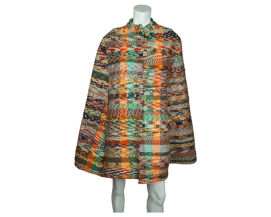 Exceptional Vintage 1960s Hippie Cape Artisan Hand Woven Rag Rug ...