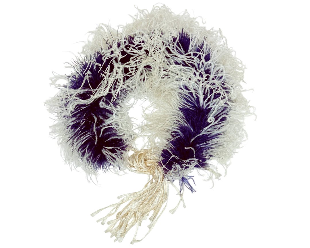 Antique Ostrich Feather Boa Purple and White With Silk Tassel Ties ...