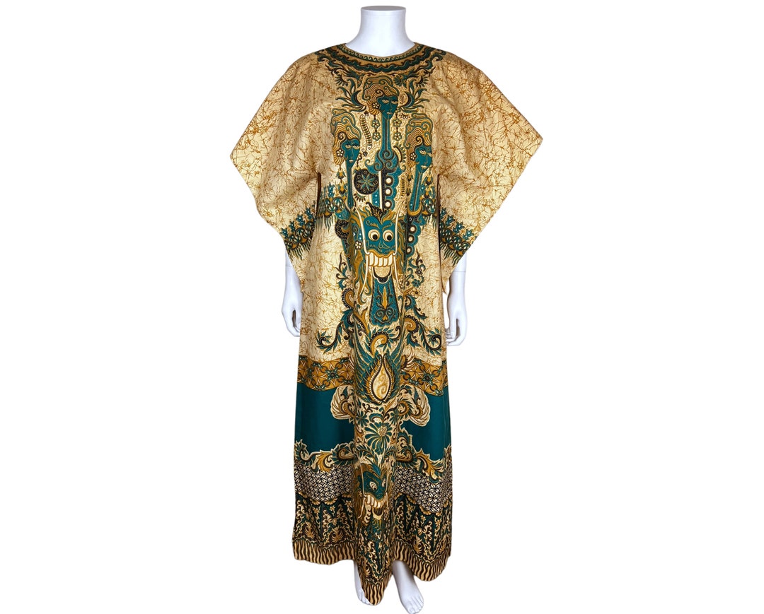 Vintage 1970s Kaftan Batik Semar Indonesia Foo Dog Caftan Ladies Size L ...
