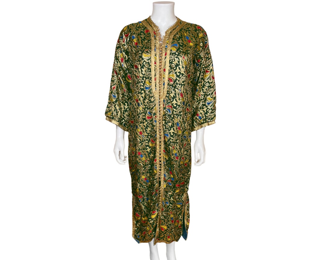Vintage Moroccan Arab Kaftan Dress Gold Brocade Middle Eastern Size M ...