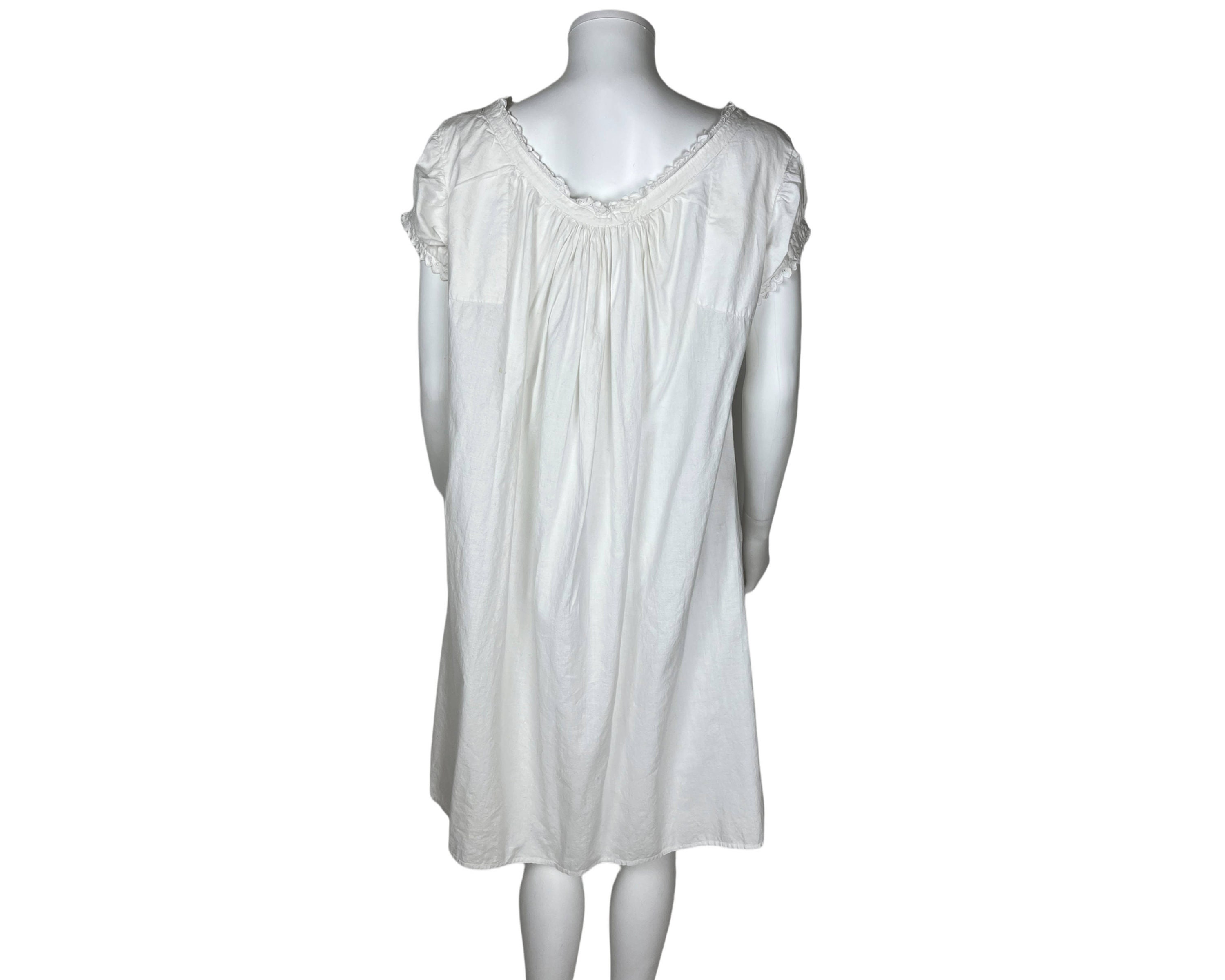 Antique Victorian Nightgown 19th C White Cotton Nightie Sz M L Etsy
