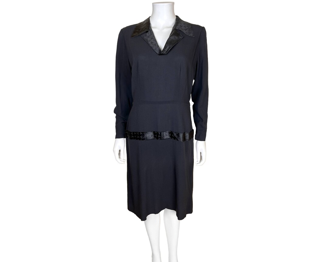 Vintage 1920er Jahre Flapper Day Kleid Bund Modell Schwarz Reyon Crepe ...
