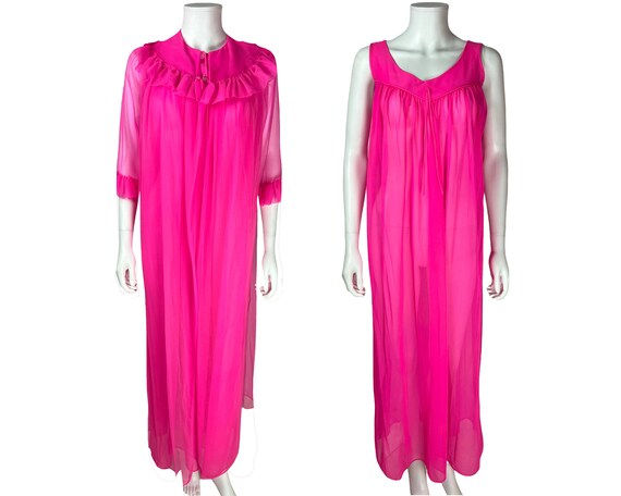 Vintage 1960s Nylon Negligee Set Nightie & Robe Shock… - Gem