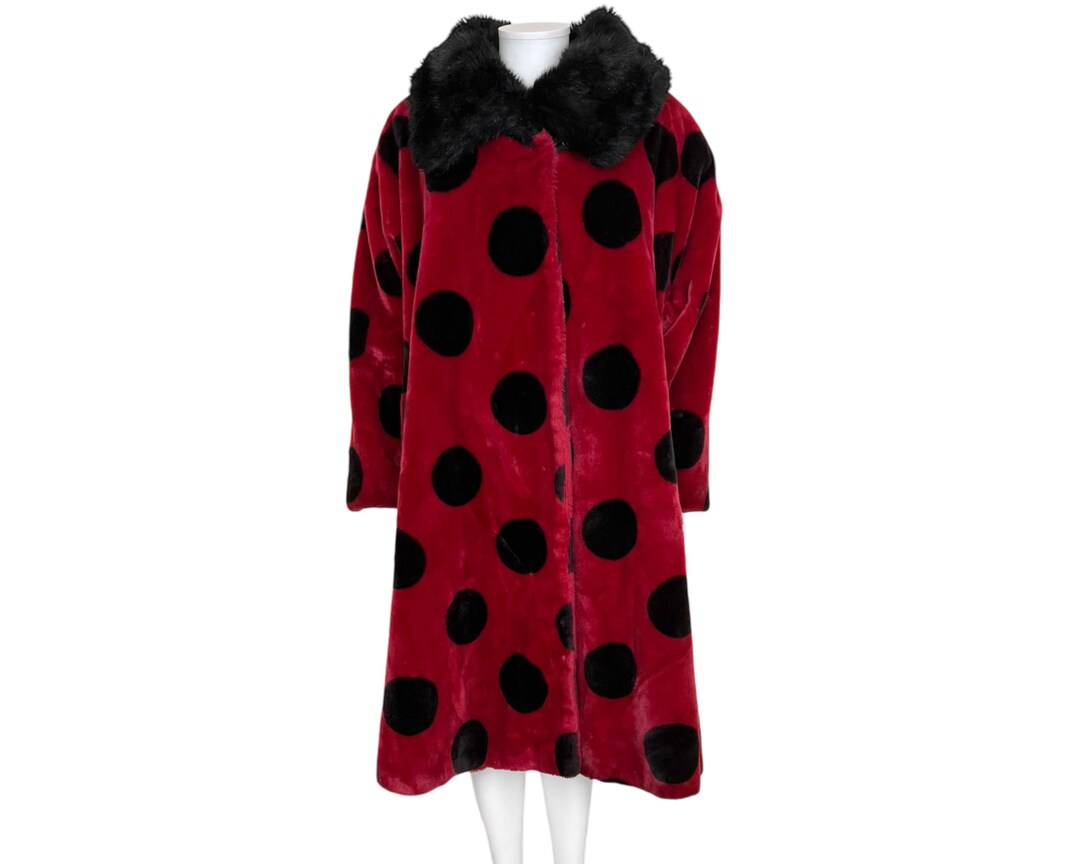 Vintage 1980s Jean-claude Poitras Faux Fur Coat Red W Black Polka Dots ...