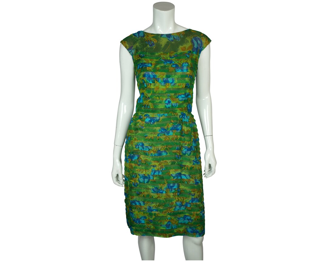 Vintage 1960s Dress Printed Silk Chiffon Floral Pattern Sz M Vfg Etsy