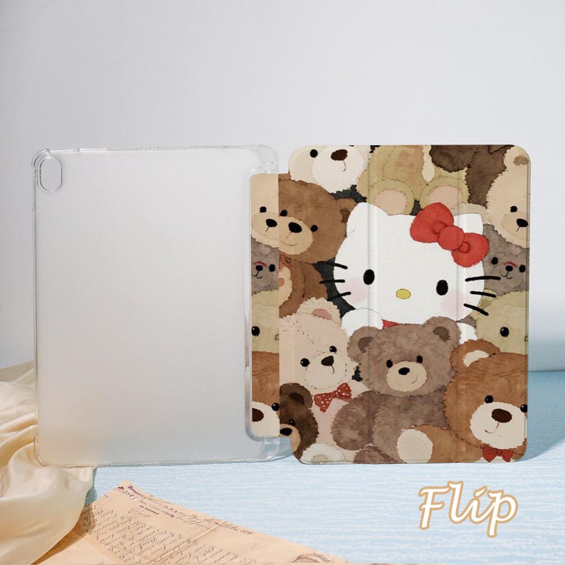 Cute Kitty & Bears iPad Case,ipad Mini 7/6/5 Cover,ipad Pro 9.7" 11" 12 ...